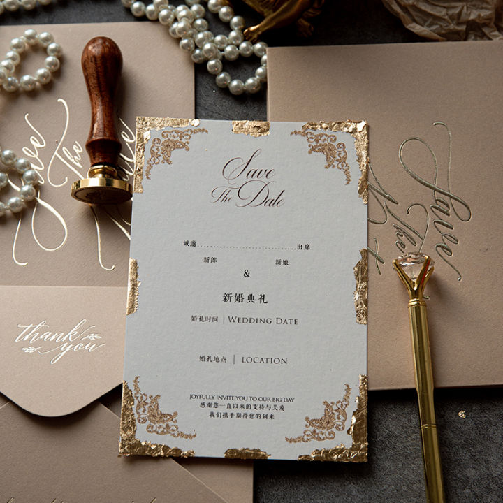 [Li Ching-Yuen] Original European Style Gold Foil Wedding Invitation ...