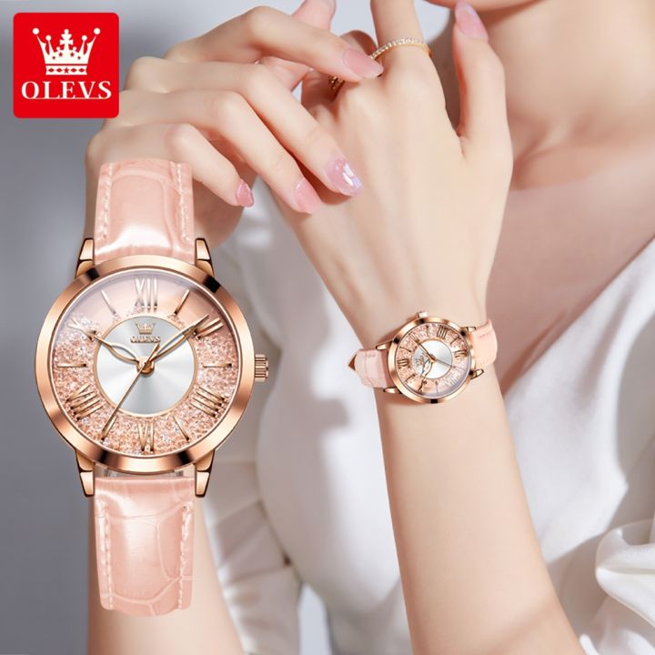 OLEVS นาฬิกาข้อมือผู้หญิง2024แบรนด์แฟชั่นของแท้ลำลองหรูหราของขวัญนาฬิกาหนังสำหรับแฟนสาว | Lazada ...