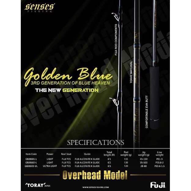 SENSES GOLDEN BLUE 3RD GENERATION LIGHT BAITCAST SPINNING OVERHEAD BC ...