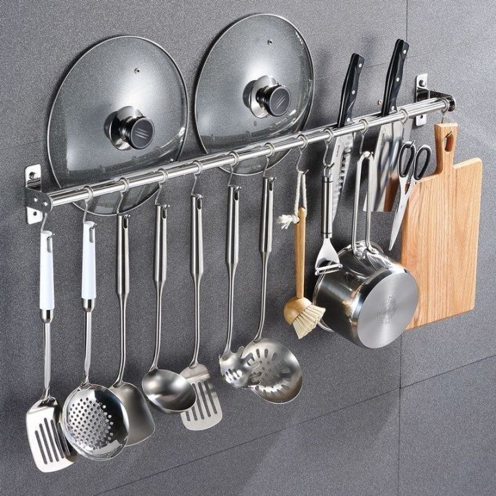 304 Stainless Steel Kitchen Punch-Free Hook Rack Rack Hanging Rod ...
