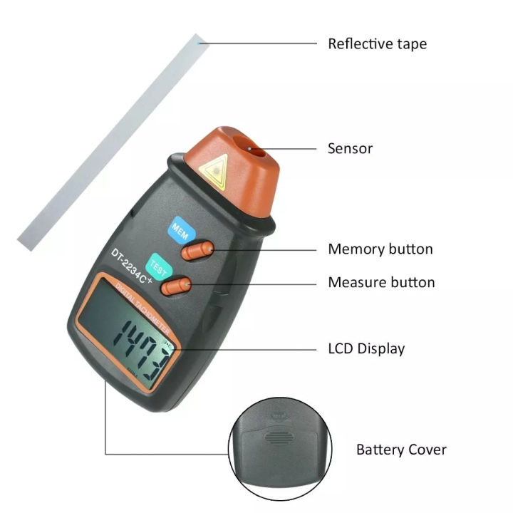 Handheld Digital Tachometer 2.5-99999RPM Non-contact L aser Rotation ...