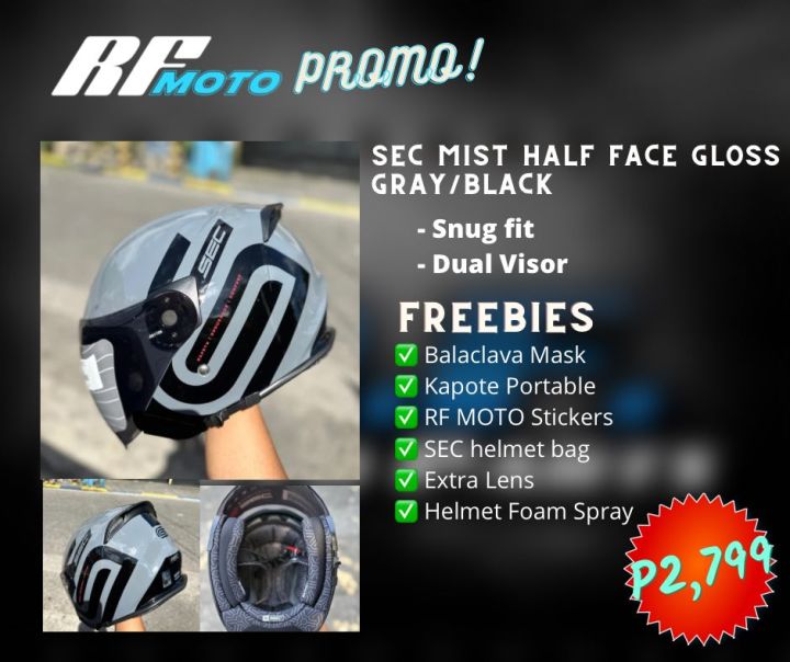 SEC MIST HALF FACE Dual Visor helmet New! | Lazada PH