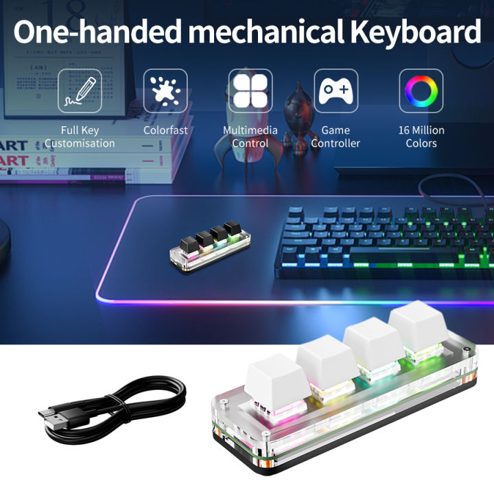 Programming Macro Mechanical Keyboard RGB Mini Gaming Custom Macropad 4 ...