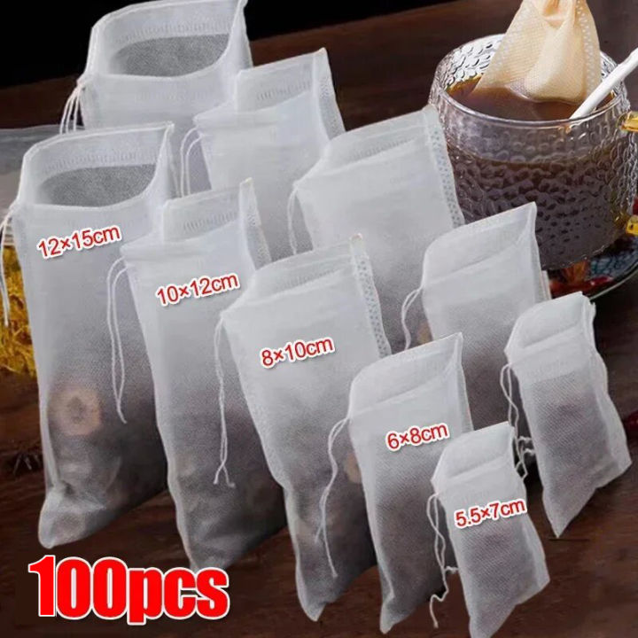 100PCS Disposable Tea Filter Bags Non-woven Fabric Tea Bag with ...