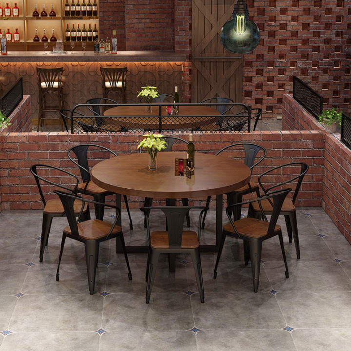American Solid Wood round Dining Tables and Chairs Set Industrial Style ...
