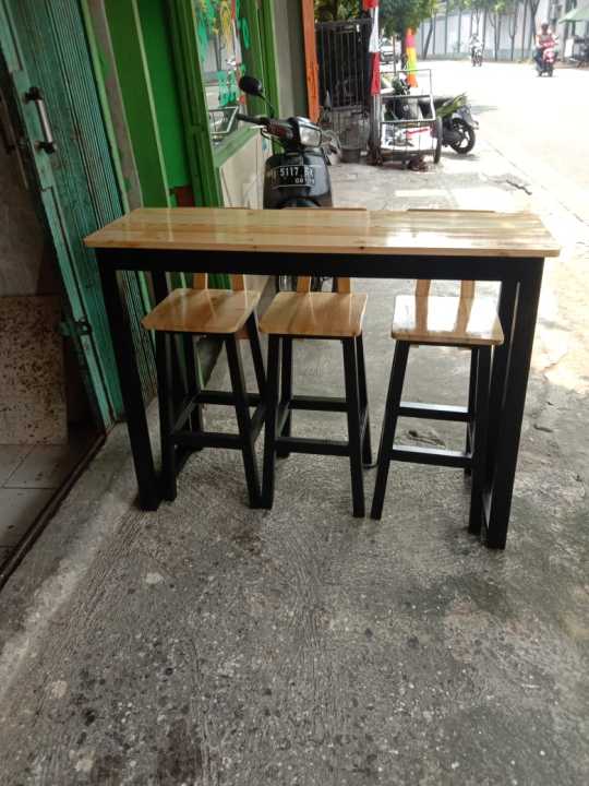 Meja bar meja cafe Jati belanda 1 meja 3 bangku | Lazada Indonesia