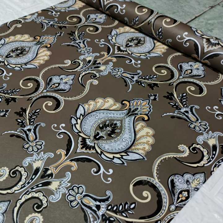 Wallpaper Cantik Motif Batik Abu Gold Dasar Coklat Elegan Sticker ...