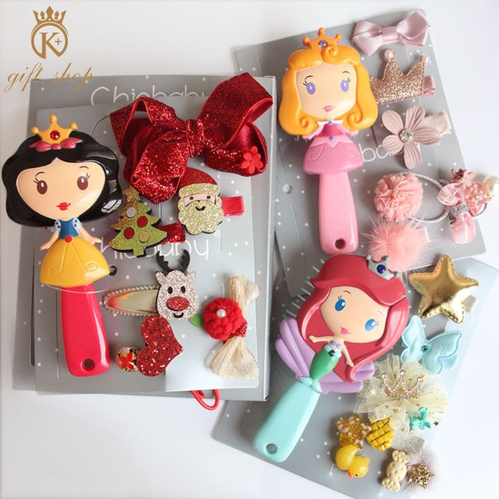Cute Princess Hair Comb Set Disney Characters Kids Hairpin Hair Rope ...