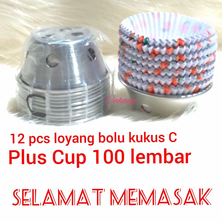 12 PCS loyang bolu kukus C dan CUP 100 lembar +1 pcs plastik segitiga ...