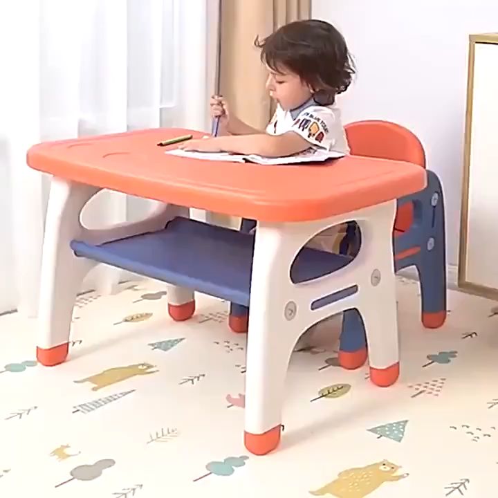 Adjustable Kids Learning Table With Chair Children Study Drawing Dining ...