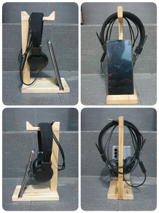 Folding Wooden Headphone Stand, Headset Rack with Cellphone / Tablet ...
