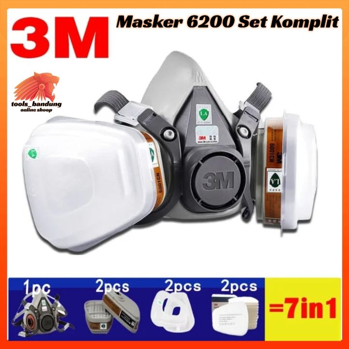 masker 3M respirator original 6200 full set 7 in half facepice half gas mask medium | Lazada ...