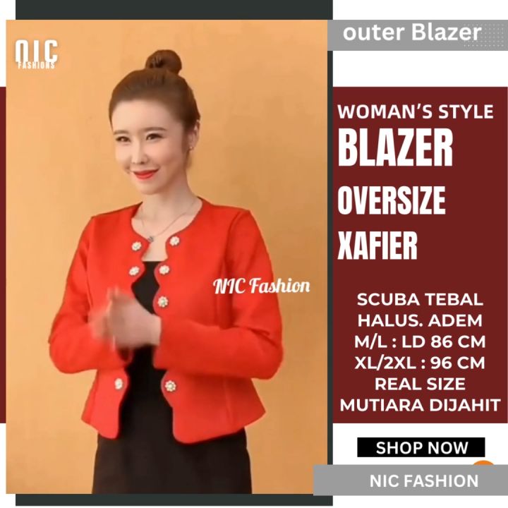 Blazer Kantor Wanita Oversize Lengan Panjang Korea Style Kekinian Outer ...