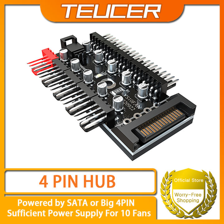 TEUCER 4PIN PC FAN HUB 1to10 PWM Power Hub Desktop Computer Case Fan ...