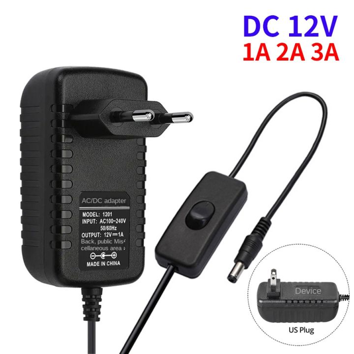12V Power Supply Adapter with Switch EU/US Plug Charger Converter AC ...