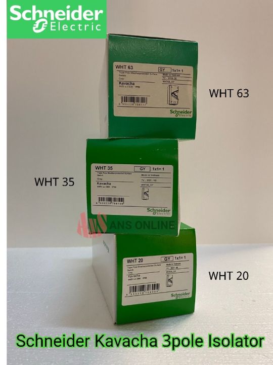 Schneider Kavacha WHT 20A / 35A / 63A Weatherproof 3 Poles Isolator IP66 Grey Outdoor Garden Car ...