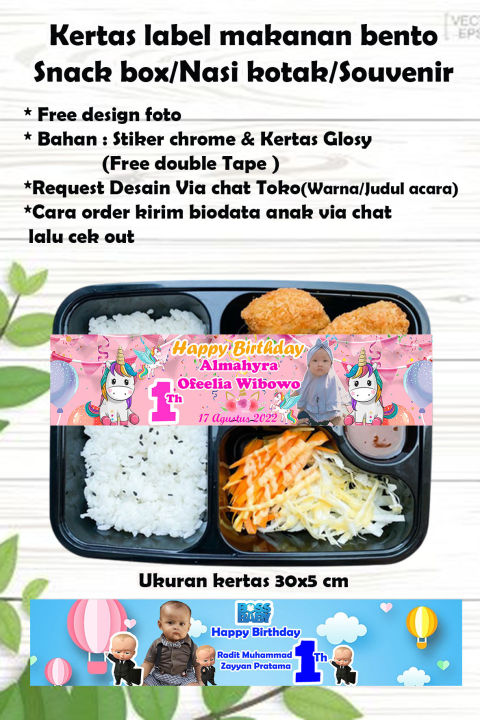 Label makanan stiker bento isi 100 pcs (ukuran 30*5cm) + desain foto ...