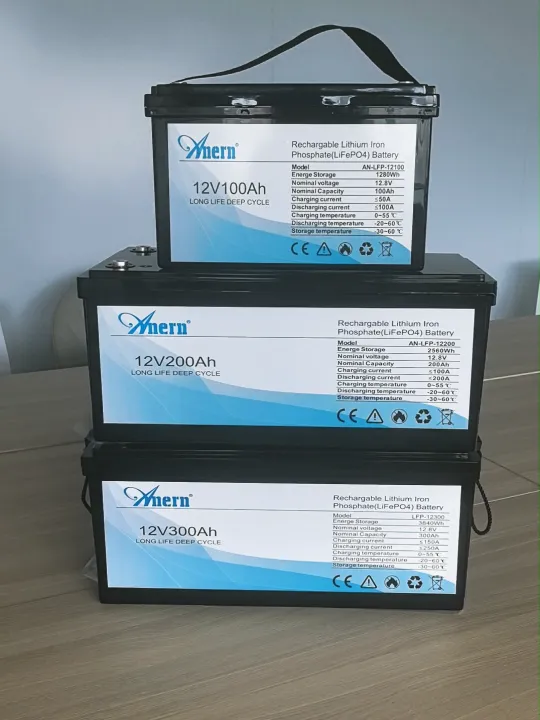 Anern 12.8V 100AH/200AH LiFePO4 Battery Lithium Solar Battery Built in ...