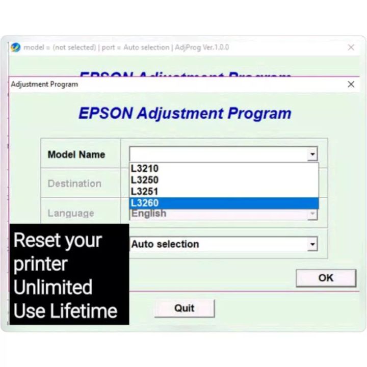 Epson Printer Resetter L3210 L1210 L3250 L3251 L3260 L5290 Unlimited ...