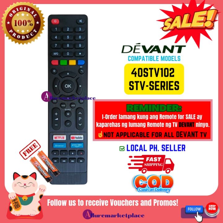 Devant Smart TV Remote Control Replacement model 40STV102 STV-SERIES 32 ...