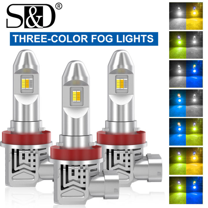 2Pcs 60W Three Color H11 Led Fog Light Super Bright 10000LM LED For Car ...
