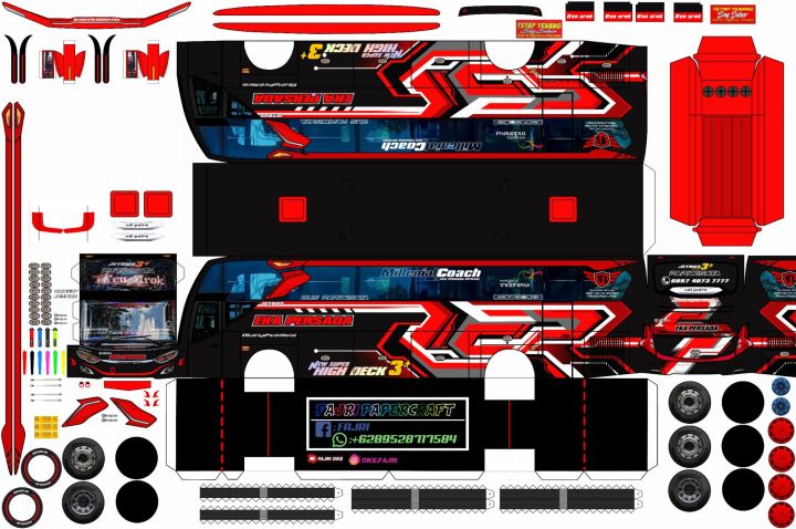 LEMBARAN PAPERCRAFT BUS MINIATUR KEN AROK.POLA STIKER MINIATUR BUS ...