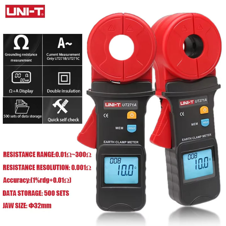 UNI-T UT271B Clamp on Grounding Resistance Tester AC Leakage Current ...