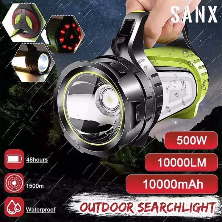 SANX 10000LM 10000mAh 500W LED Searchlight Flashlight USB Rechargeable ...