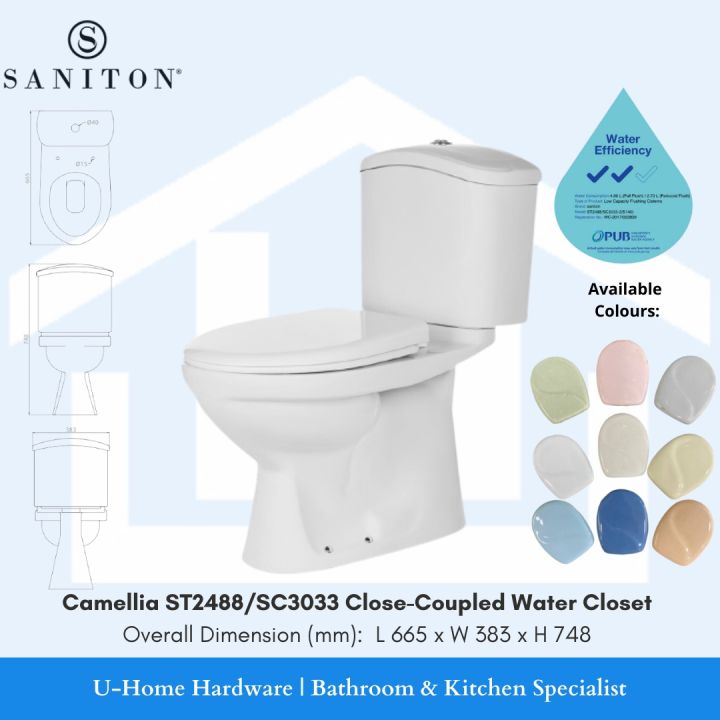 SANITON Camellia ST2488/SC3033 Close-Coupled Water Closet Toilet Bowl ...