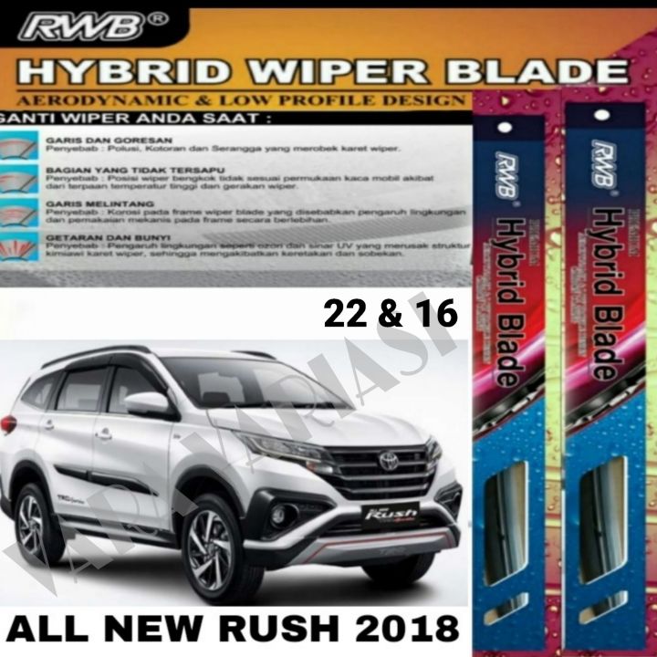 Wiper Kaca Depan Mobil Toyota All New Rush Ukuran 22 & 16 Hybrid Blade ...