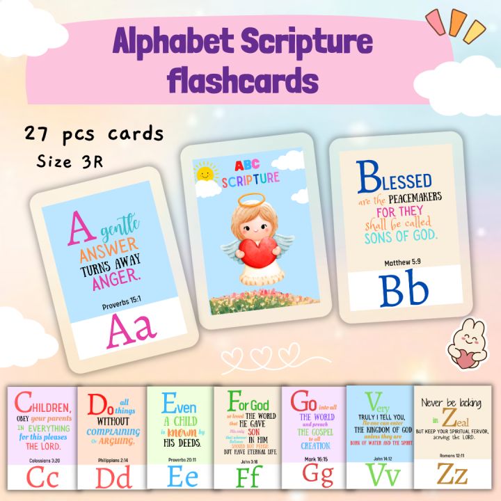 NEW alphabet scripture bible verses laminated educational flash cards ...