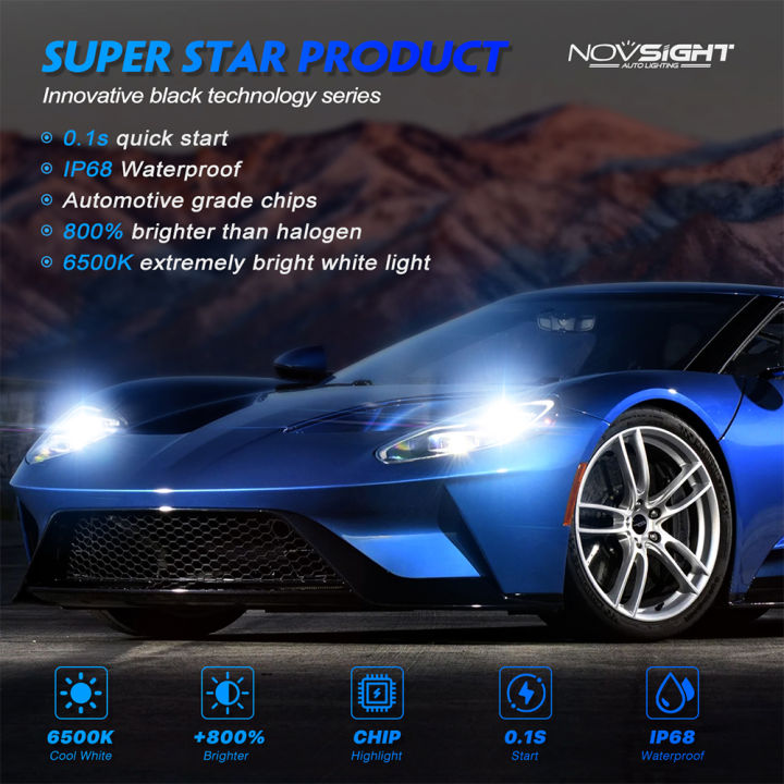 Novsight N60 Ultra Power Car LED Headlight H4 H11 200W 40000LM 6500K Ultra Bright Car Lights Fog ...