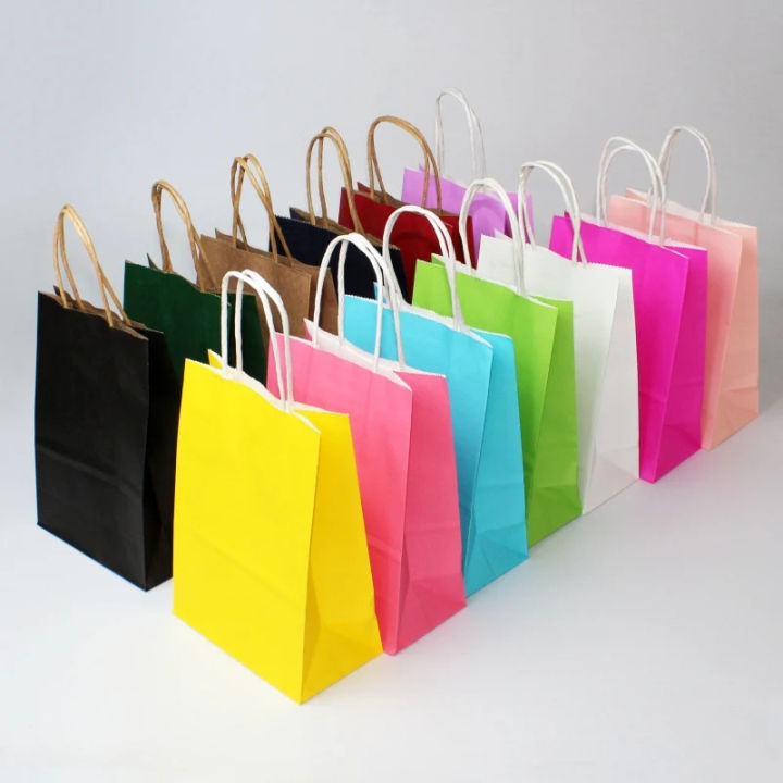 10pcs Paper Bag Birthday Party Kraft Paper Bag with Handles Candy Gift ...