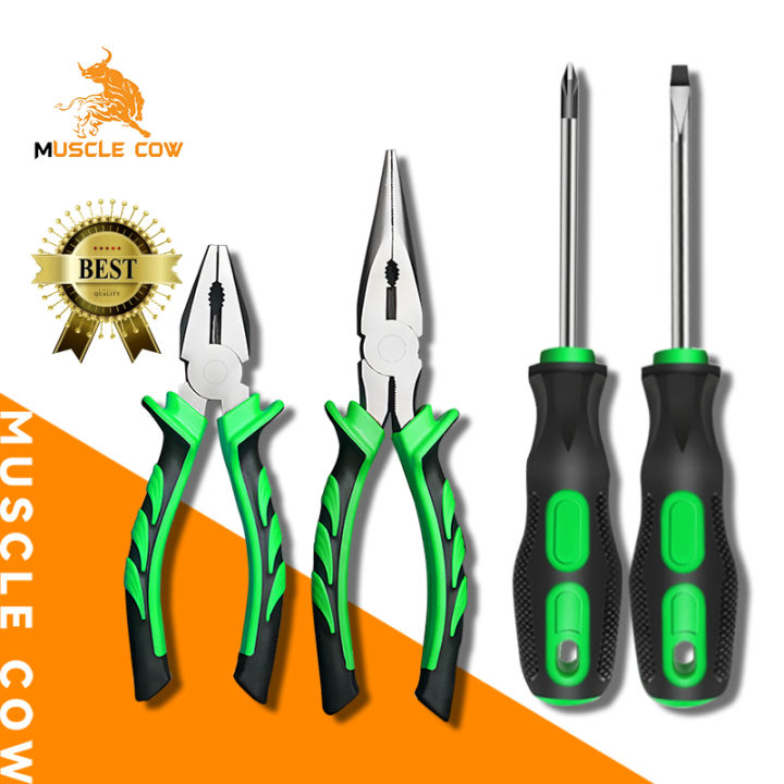 MUSCLE COW ชุดเครื่องมือช่าง4in1 คีมปากแหลม คีมปากเฉียง ไขควงหัวแบน ไข ...
