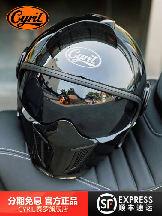 Cyril Black Samurai Retro Cruise Motorcycle Helmet Full Face Four ...