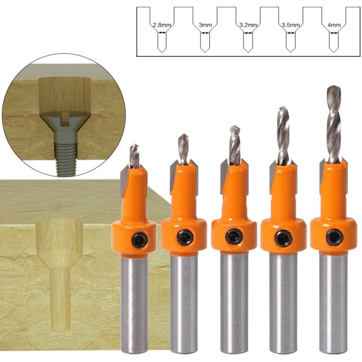 8mm Shank HSS Woodworking Countersink Router Bit Set Screw Extractor ...