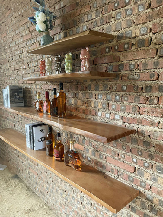 Retro Solid Wood Wall Mounted Shelf Living Room Decorative Kitchen Rack ...