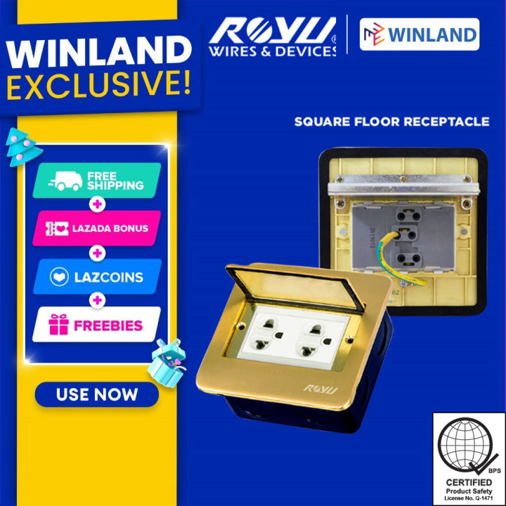 Royu by Winland Square Floor Receptacle w/ Duplex Universal Outlet w ...