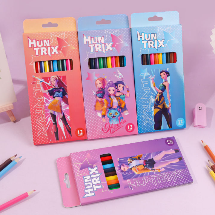 Bộ 12 Bút Chì Màu Kpop Demon Hunters Huntrix, Bút Chì Gỗ Than Chì, Chì ...