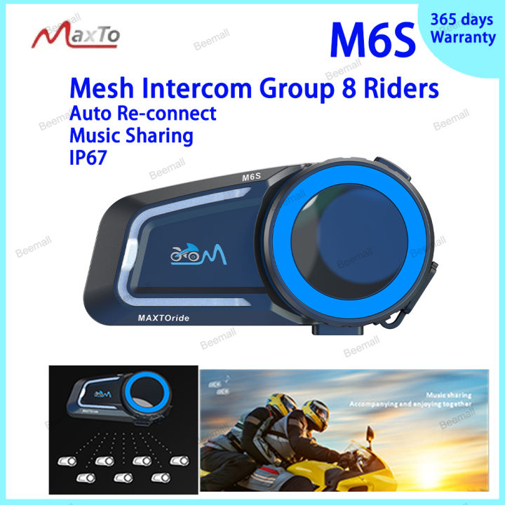 Maxto M6S Motorcycle Mesh Intercom Group 8 Riders 1KM Automatically Re-connect Bluetooth 5.0 ...
