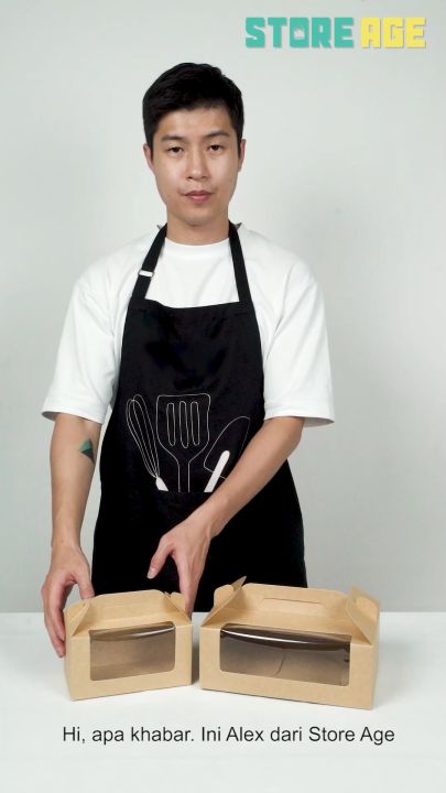 Store Age [10pcs] L Shape Window with Handle Food Grade Brown Kraft Cake Box, Pastry Box, Full ...