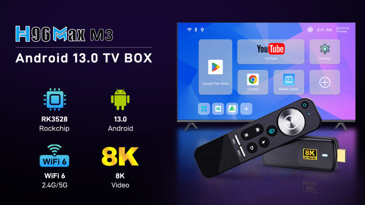 H96 M3สูงสุด RK3528ทีวีสติ๊กแอนดรอยด์13.0ร็อคชิปสี่คอร์ Wifi6 8K Wifi 2.4กรัม BT5.0แรม2GB รอม ...