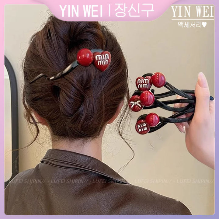 YIN WEI Ancola คลิปหนีบบิดบิดสีแดง2024ผู้หญิงชุดเดรสที่หนีบผมปากปลาฉลาม ...