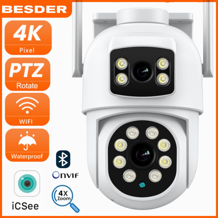 BESDER 8MP 4K CCTV Camera Dual Screen WiFi Camera With Dual Lens Color ...