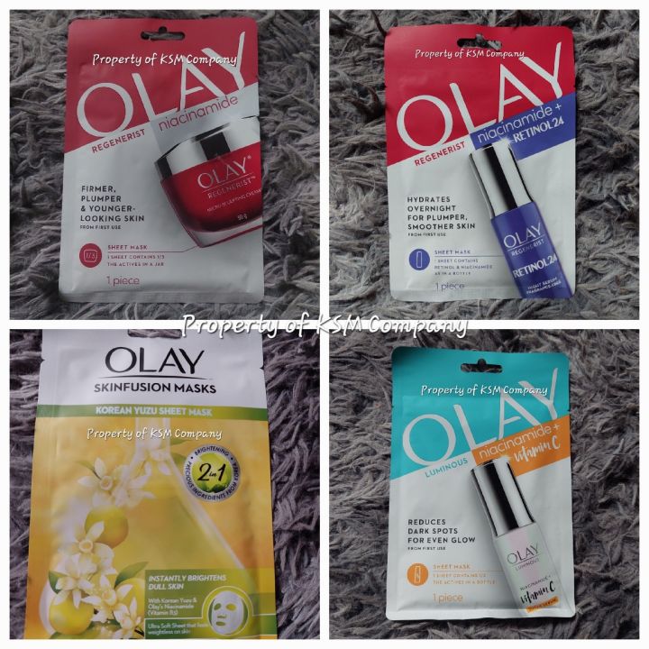 OLAY FACE SHEET MASK YUZU, LUMINOUS, REGENERIST & RETINOL MASK (100% ...