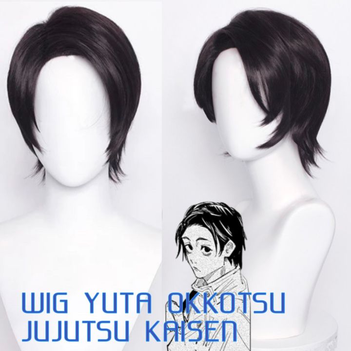Wig Cosplay Yuta Okkotsu film Anime Jujutsu Kaisen rambut pendek hitam ...