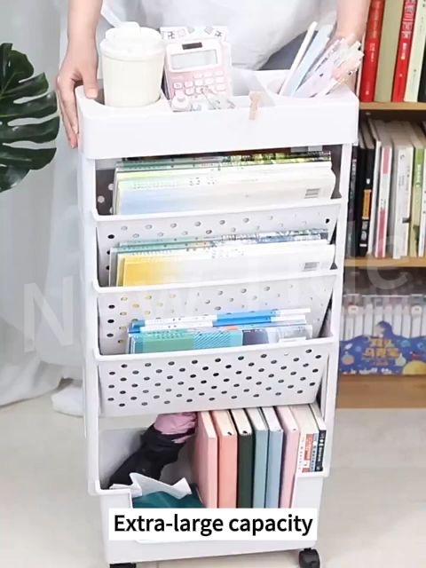 Two Side Bookshelf Movable Desk Side Book Trolley Cart Classroom Stand ...