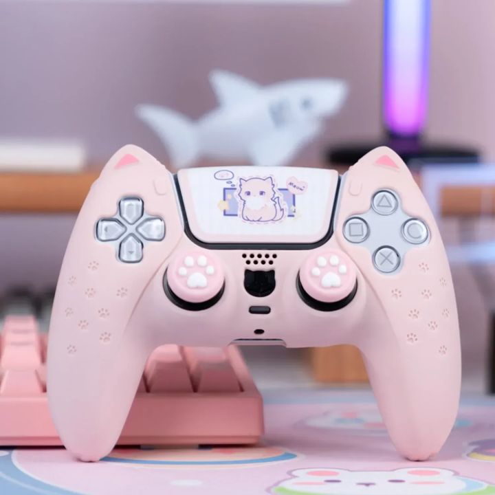 GeekShare PS5 Controller Case Set Silicone Cute Cat Thumb Grip Caps ...