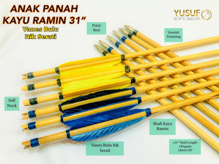 YUSUF 3pcs Tradisional Arrow Kayu Bulu Itik Serati Anak Panah Duck ...