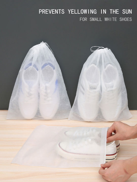 10Pcs White Portable Shoes Bag Non-woven Fabric Drawstring Shoes ...